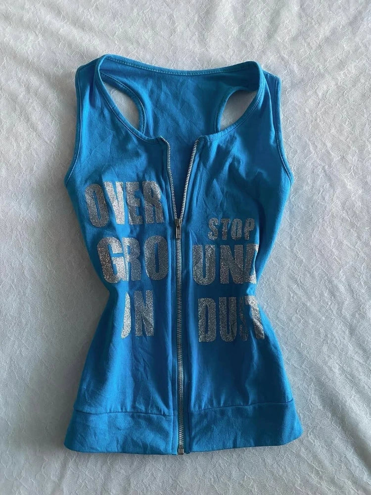 Y2K Zip Graphic Tank Top | Planet Missy